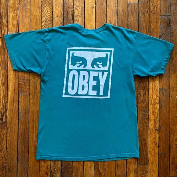 Obey | Shirts | 200s Era Obey Men Teal Blue Green White Andre The Giant Eyes Double Side Tshirt ...